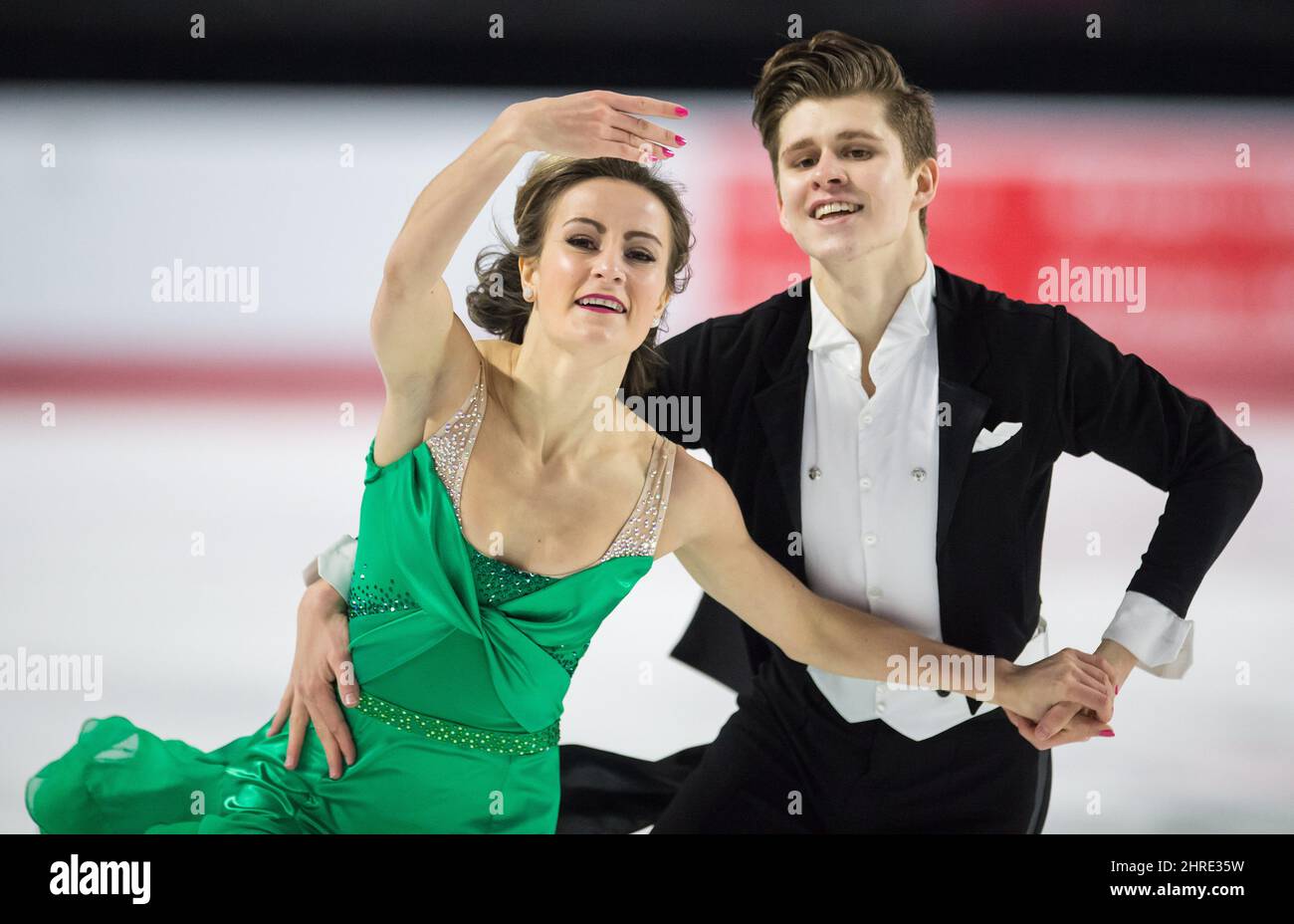 Carolane Soucisse, left, and Shane Firus perform their free dance ...