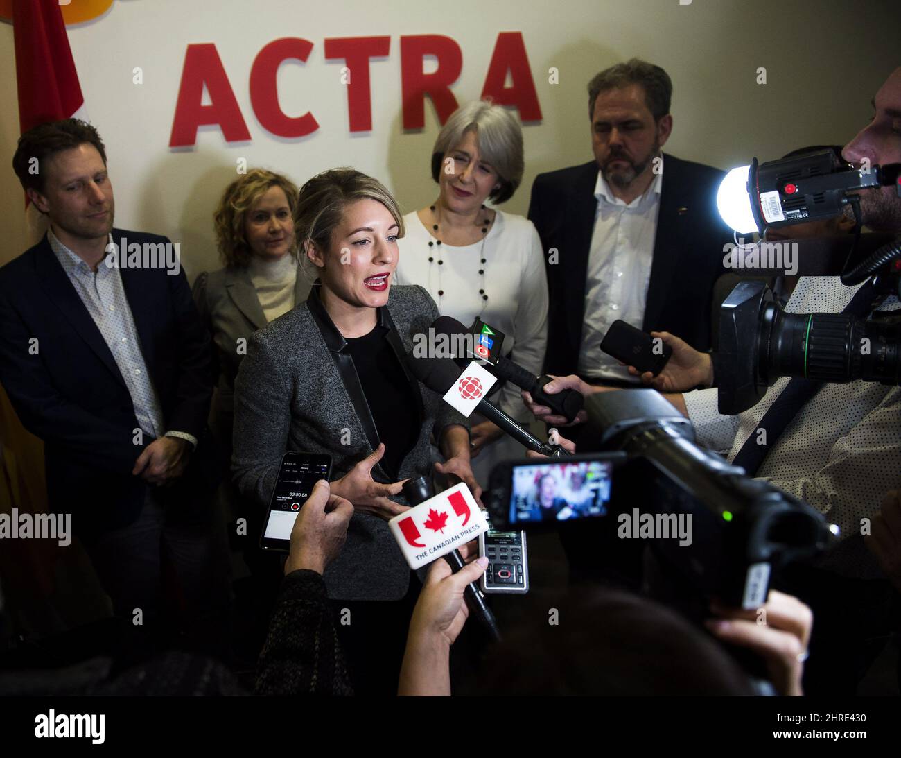 Heritage Minister Melanie Joly addresses the media after two meetings ...