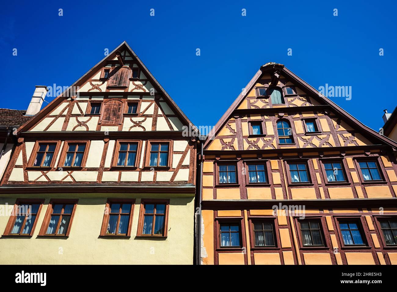 Low angle shot of houses in Rothenburg ob der Tauber, Germany Stock ...