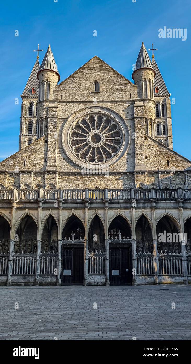 Vertical shot of the main facade of the catholic cathedral of worship ...