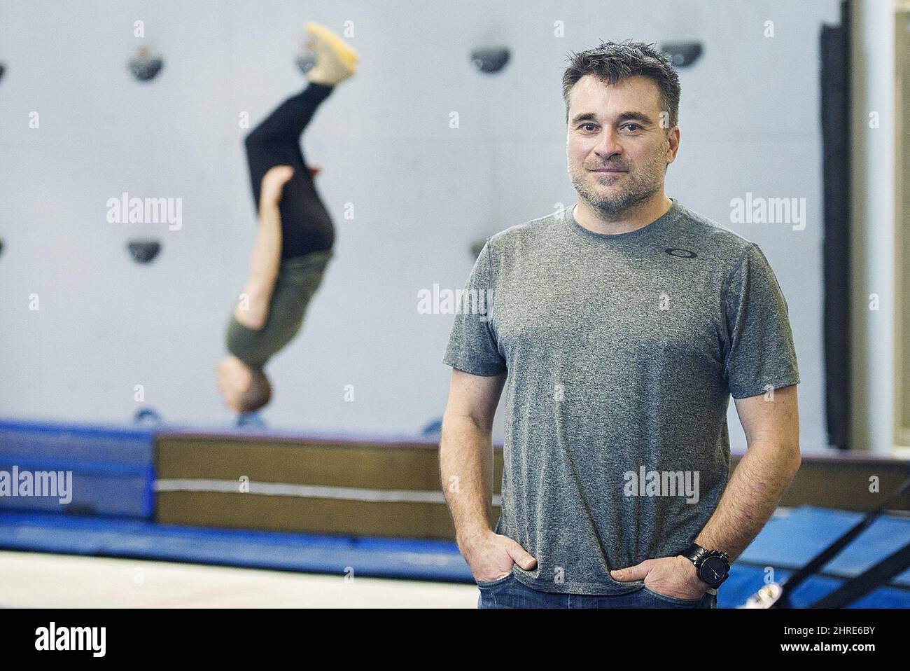 Former French freestyle skier Jean-Damien Climonet poses as performer ...