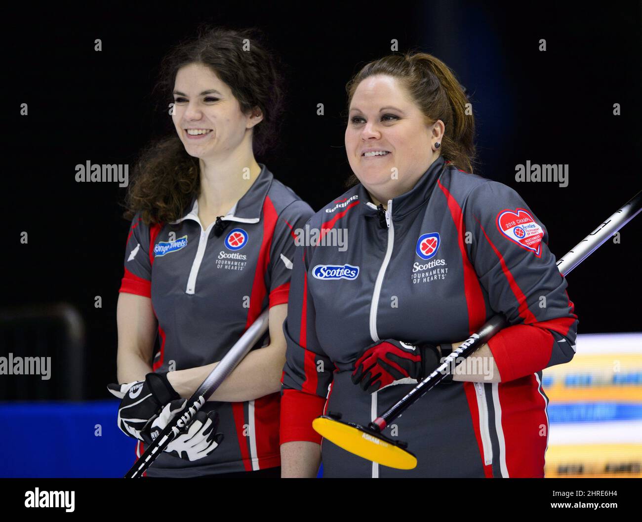 Northwest Territories' skip Kerry Galusha, right, and third Sarah ...