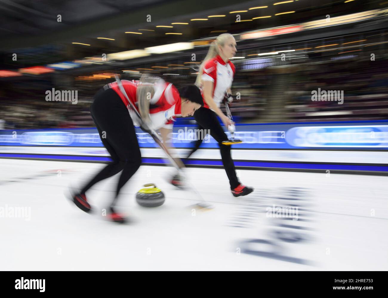 Team Canada third Kate Cameron, left, and lead Raunora Westcott sweep ...