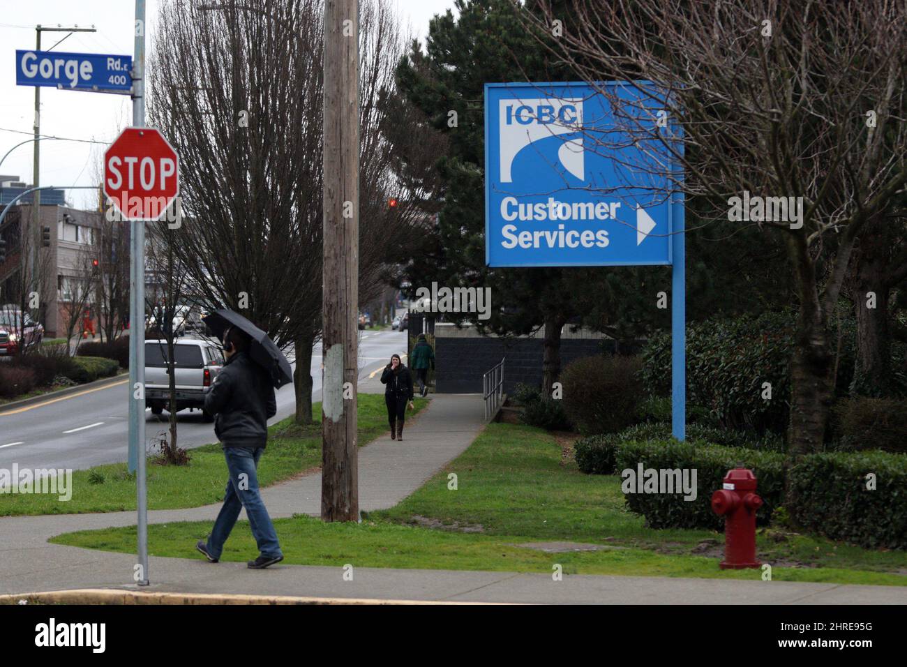 Signage for ICBC (Insurance Corporation of British Columbia) is shown ...