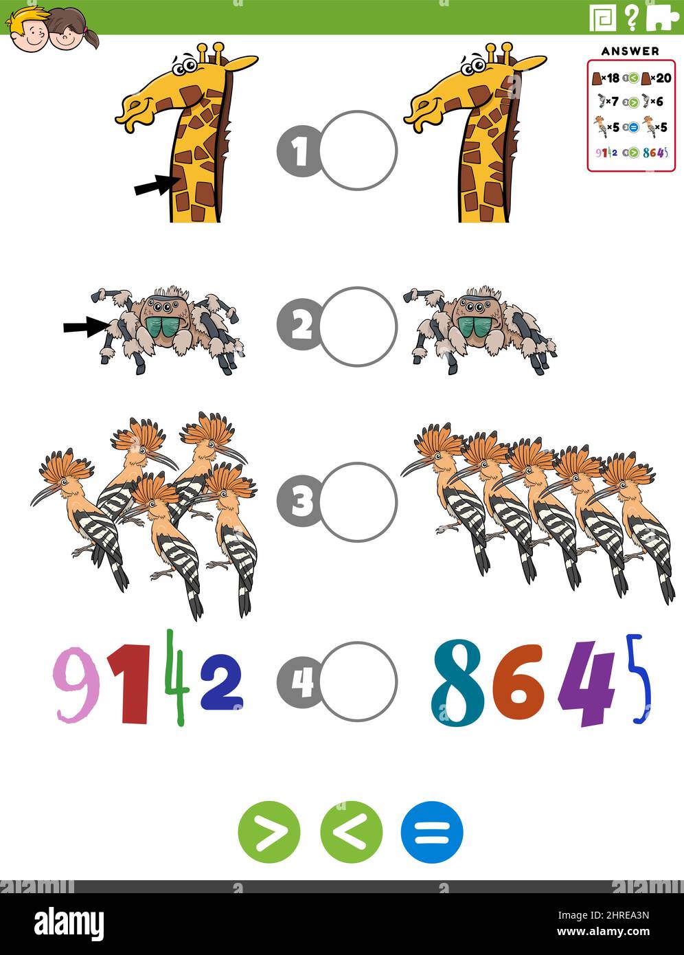 Cartoon illustration of educational mathematical puzzle game of greater ...