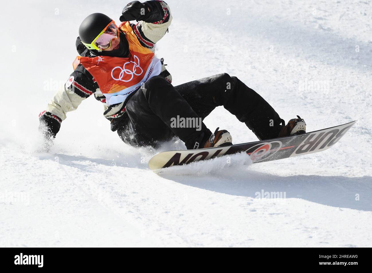 Mark McMorris of Canada crashes in his final run in the men's snowboard ...