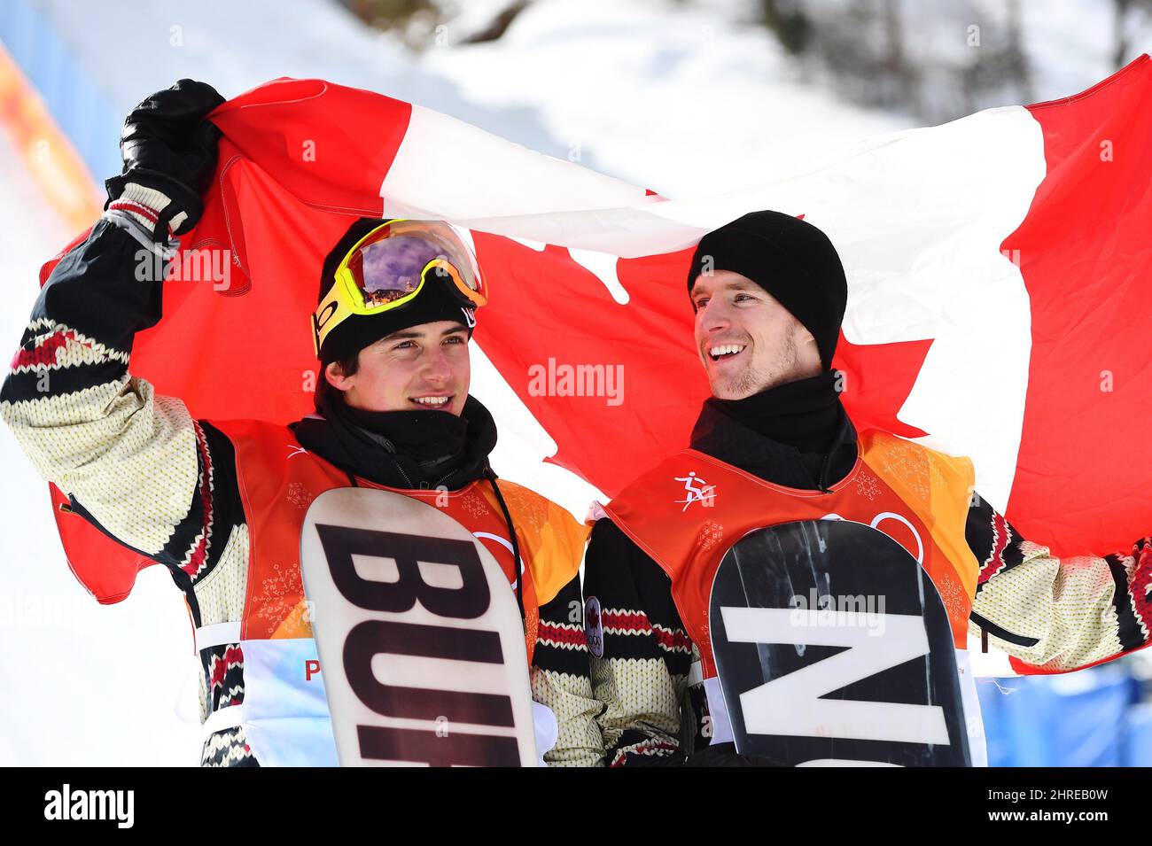 Bronze medalist Mark McMorris of Canada, left, and silver medalist Max ...