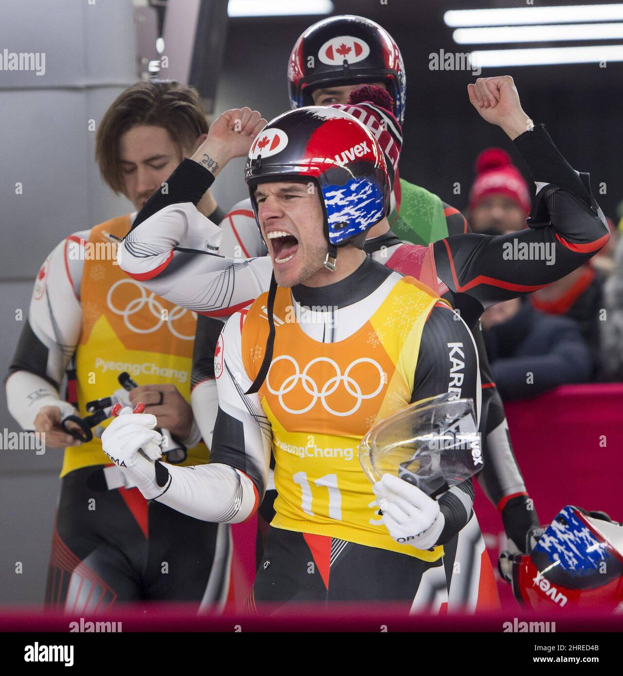 Canadian lugers Alex Gough, Sam Edney, Tristan Walker and Justin Snith ...