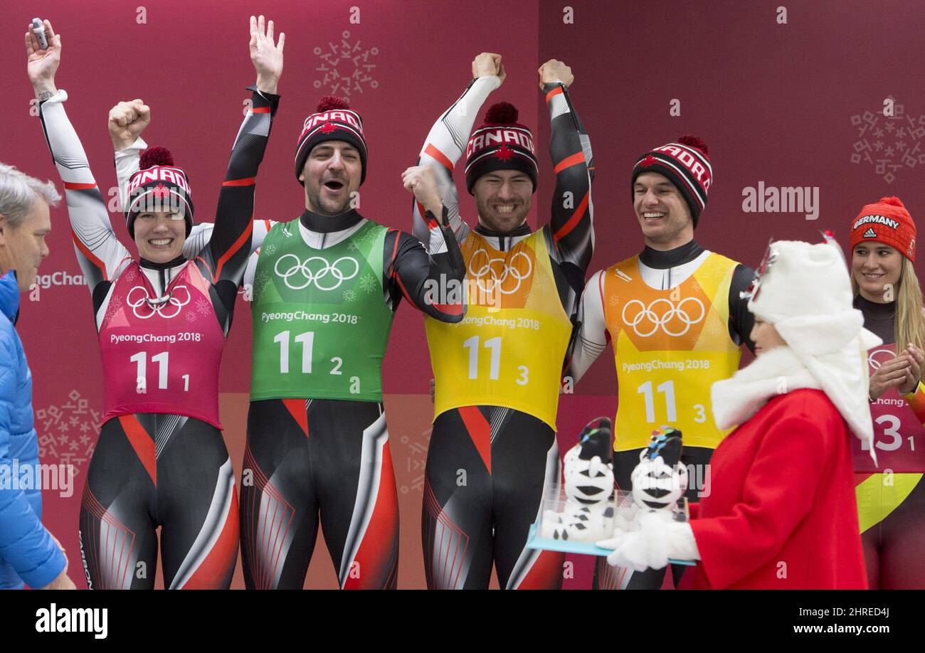Canadian lugers Alex Gough, Sam Edney, Tristan Walker and Justin Snith ...