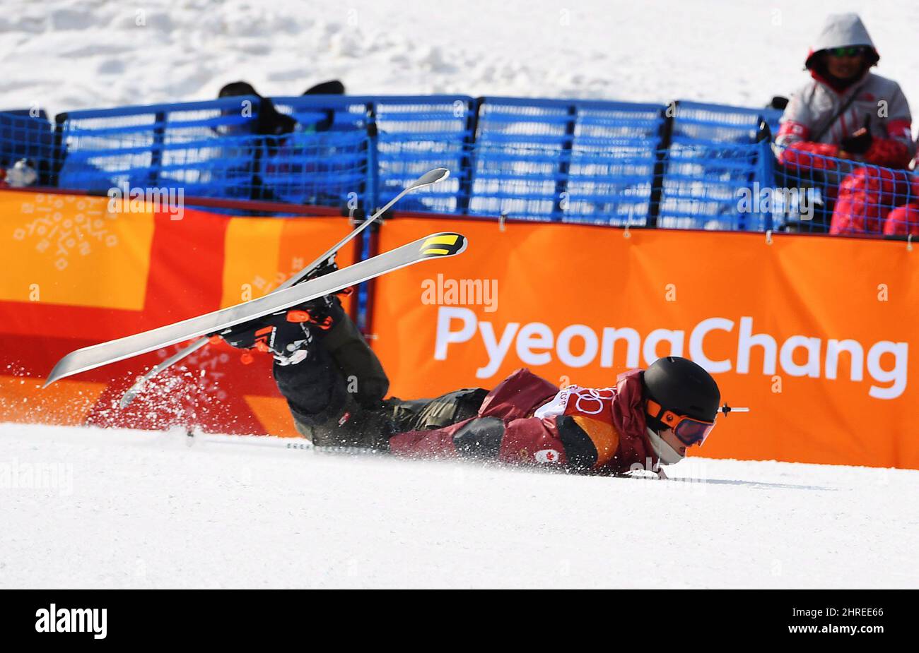 Teal Harle of Canada slides into the finish area following his second ...