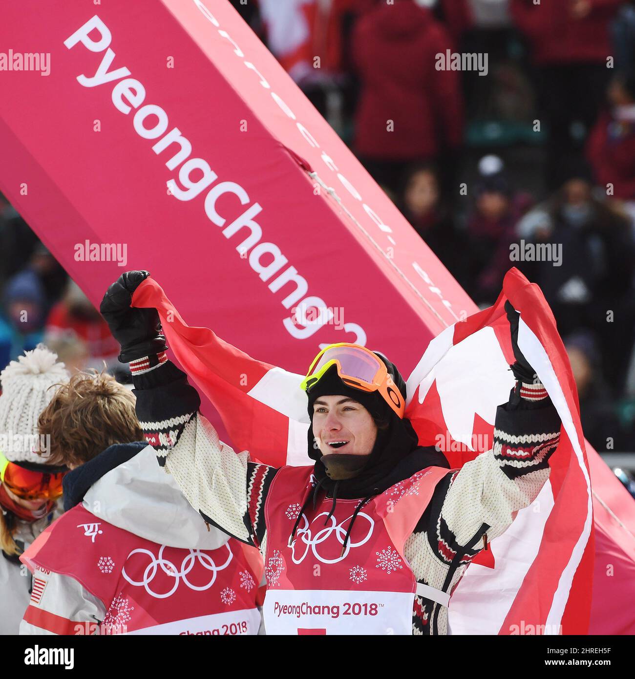 Gold medallist Sebastien Toutant of Canada celebrates following the men ...