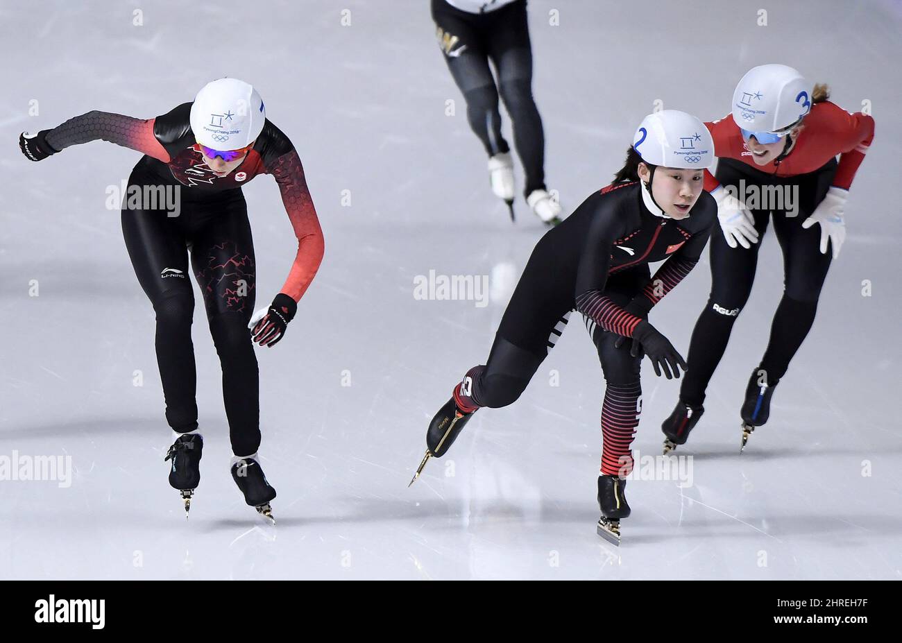 Canada's Keri Morrison, left, skates during the women's speed skating ...