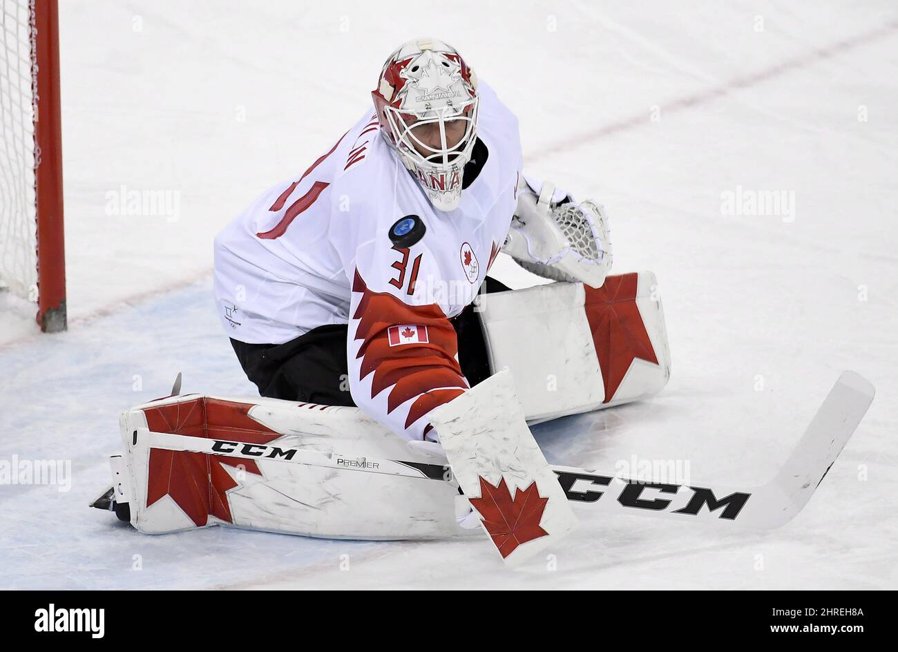 Canada goaltender Kevin Poulin (31) makes a save during first period ...