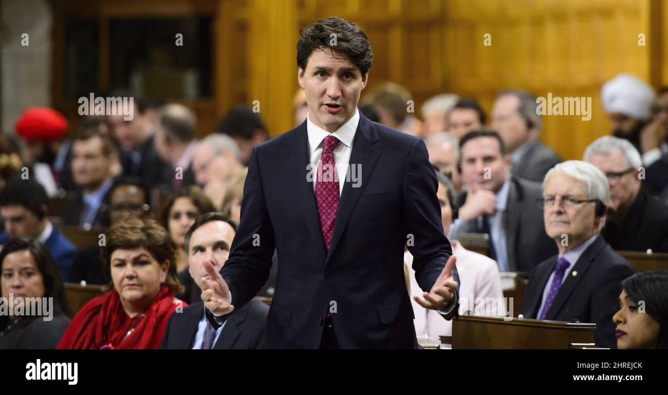 Prime Minister Justin Trudeau stands during question period on ...
