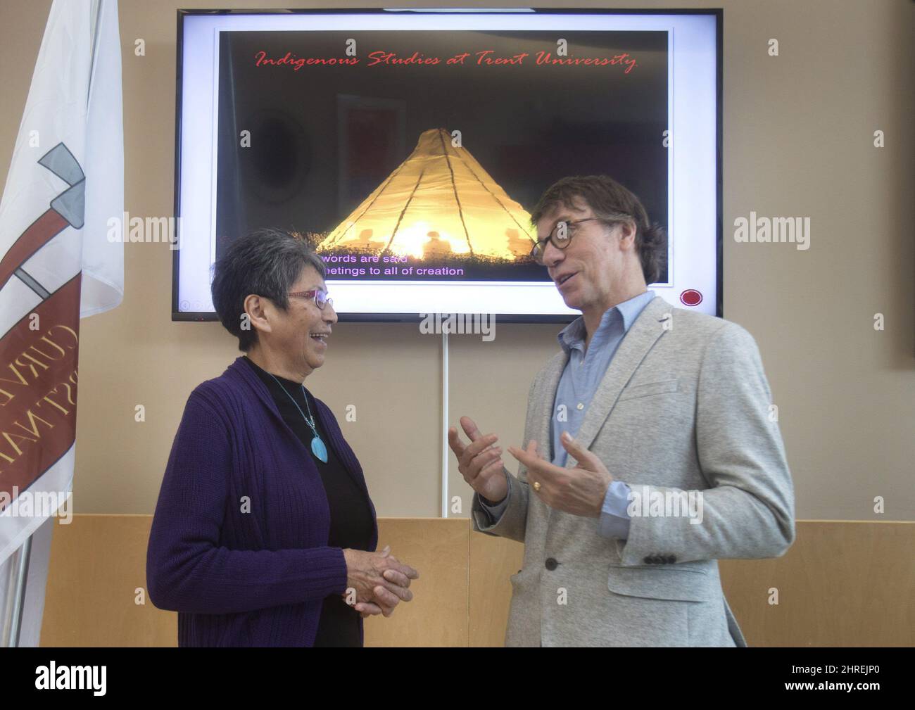 Mike Downie and Pearl Wenjack attend the opening of the Chanie Wenjack ...