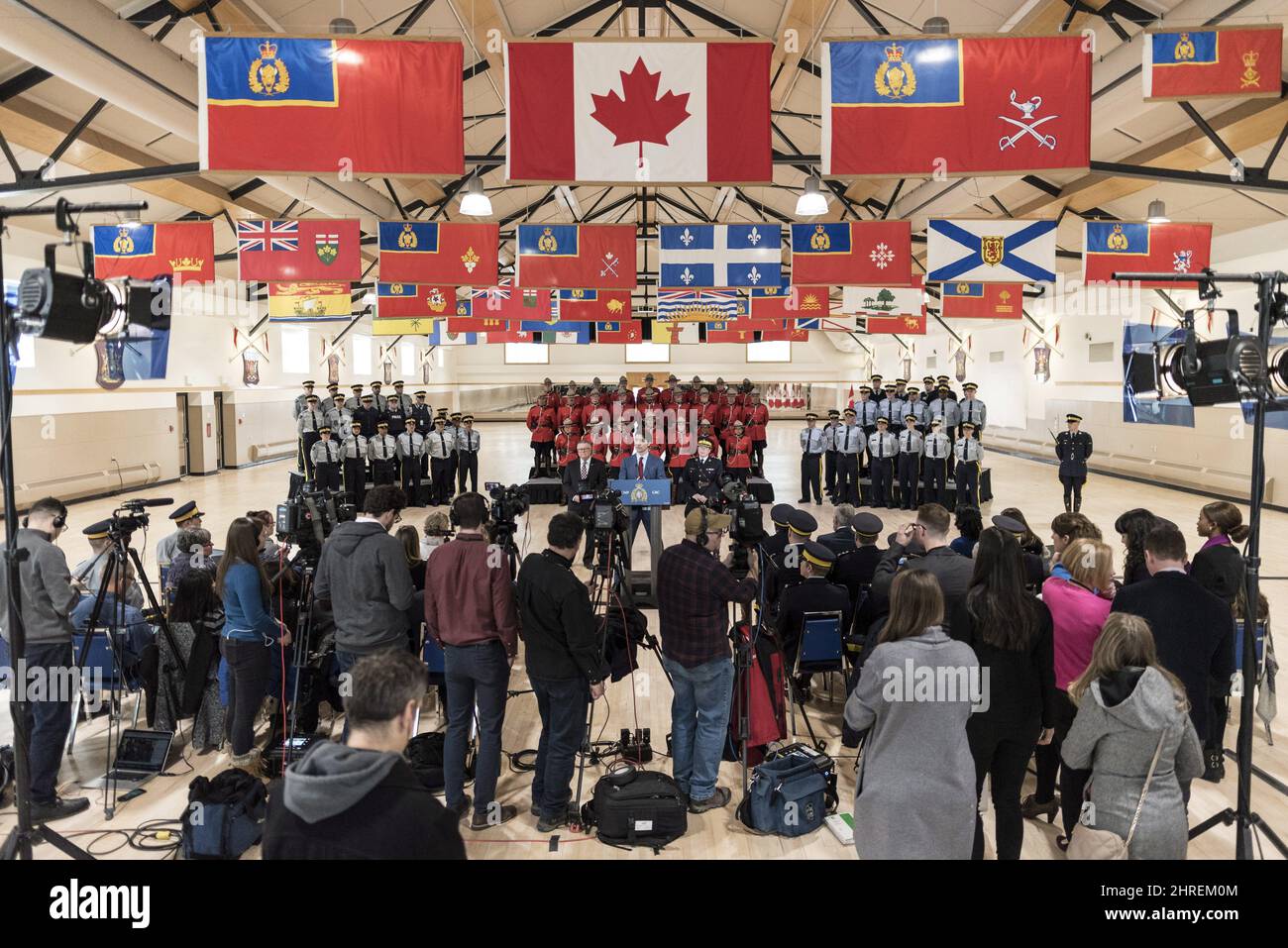 Prime Minister Justin Trudeau speaks during a press event at RCMP ...