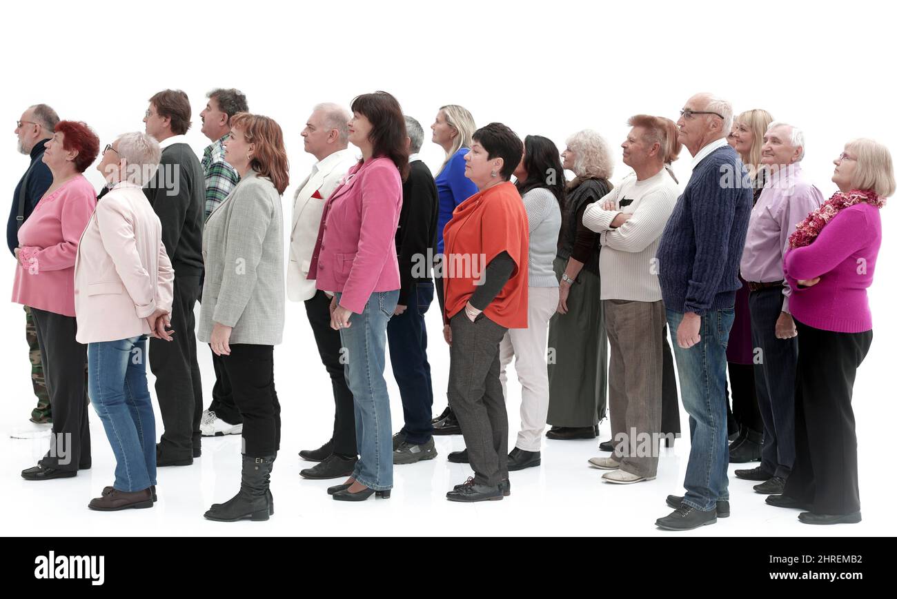 Profile view of a group of people isolated over a white background ...