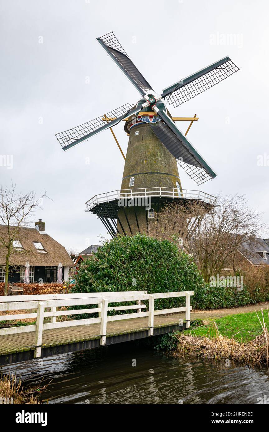 Dutch flour mill in the village of Bergambacht, Netherlands Stock Photo ...