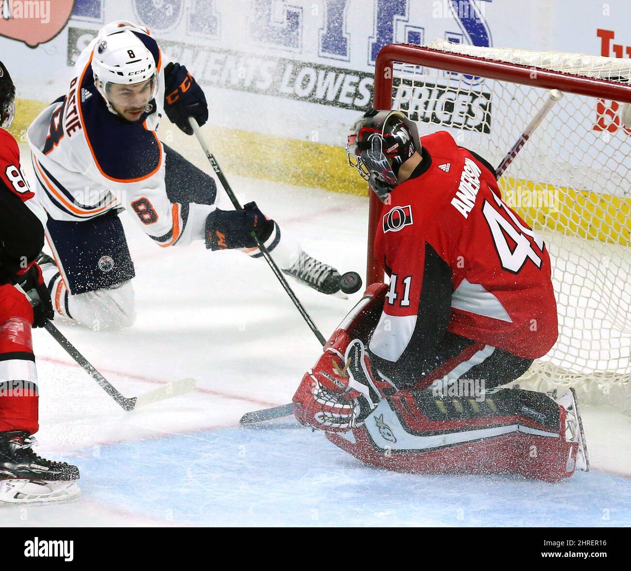 Edmonton Oilers right wing Ty Rattie (8) scores on Ottawa Senators ...