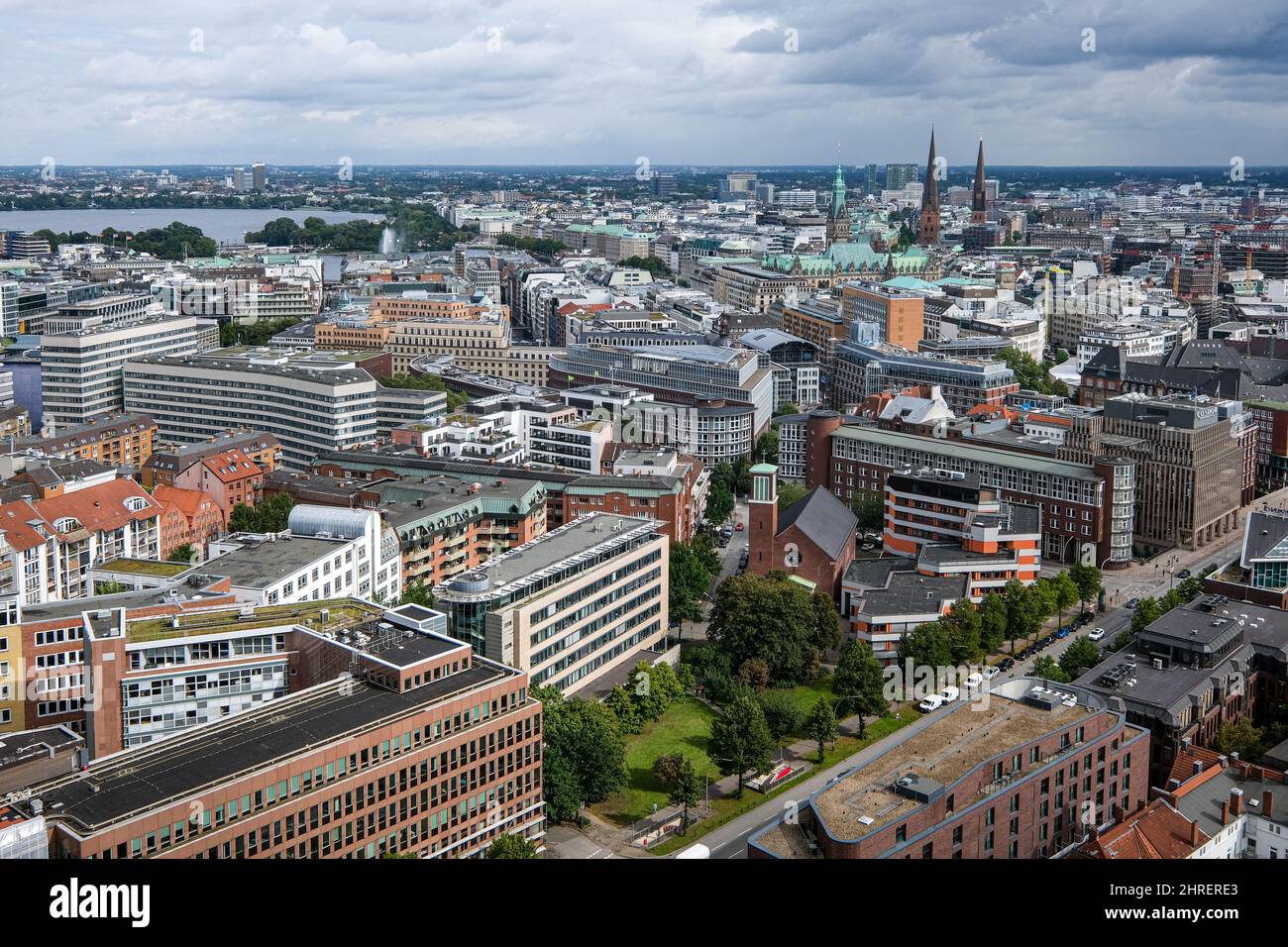 Aerial view of the cityscape of Hamburg with the TV tower from the St ...