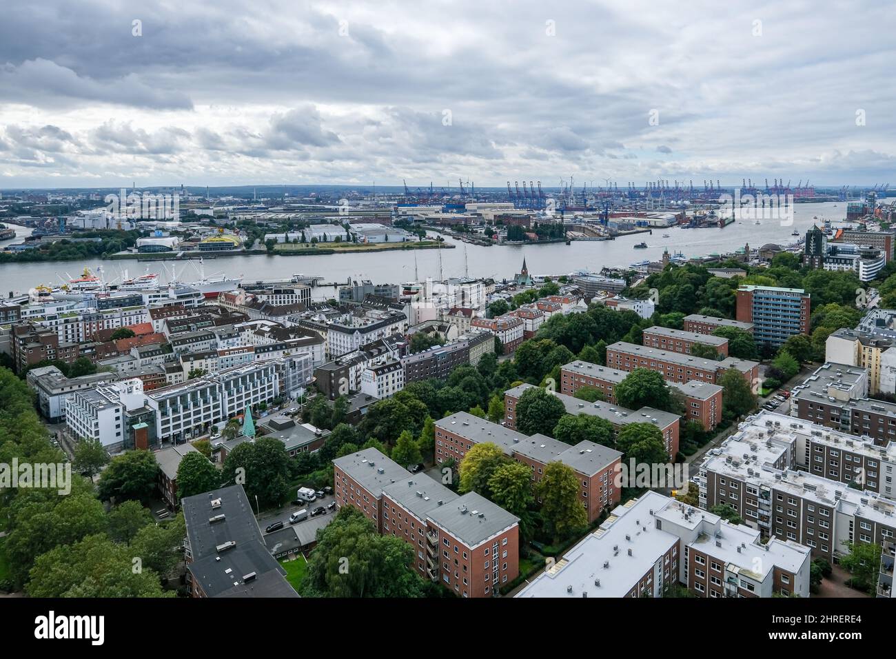 Aerial view of the cityscape of Hamburg with the TV tower from the St ...