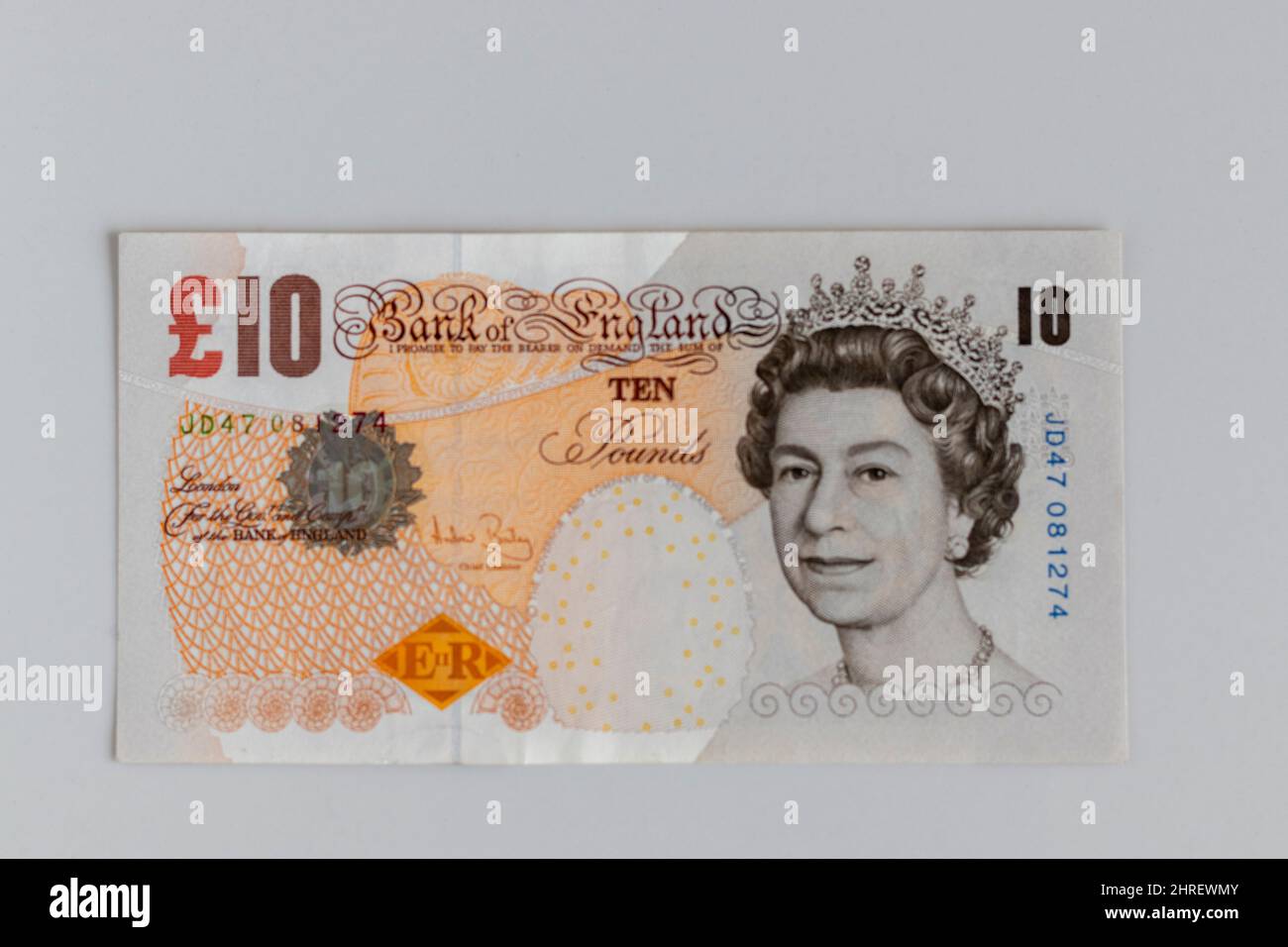 Bank of England £10 pound note tenner with Queen Elizabeth II image ...
