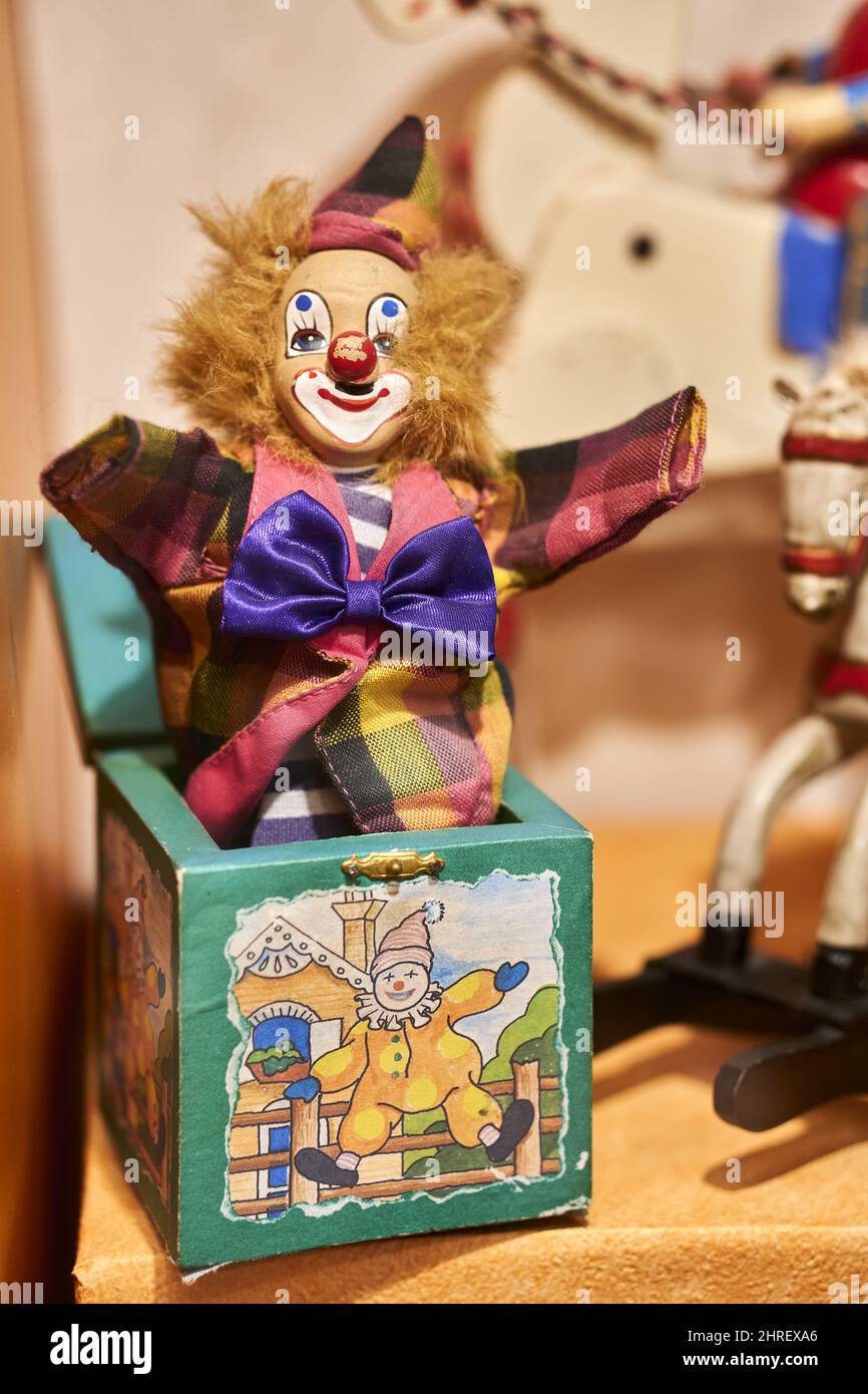 Clown from the box toy in the toy museum Stock Photo - Alamy