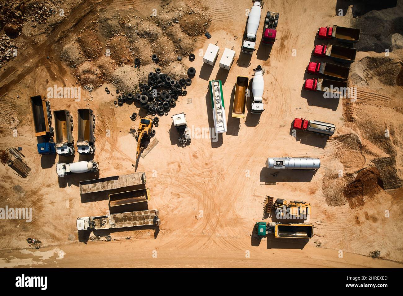 Aerial view quarry dump trucks hi-res stock photography and images - Alamy