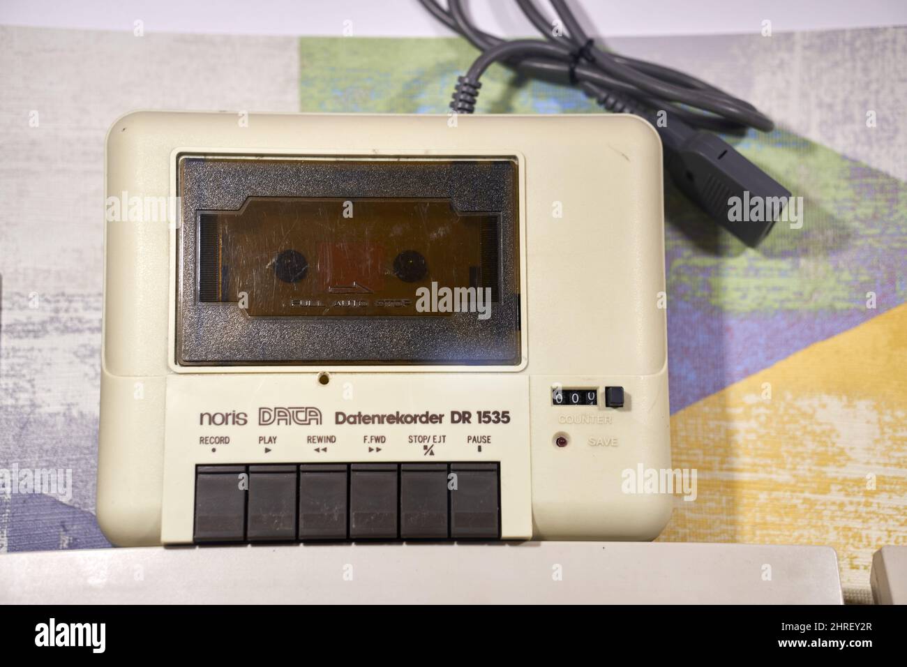 Old data recorder working on an MC cassette in the toy museum Stock ...