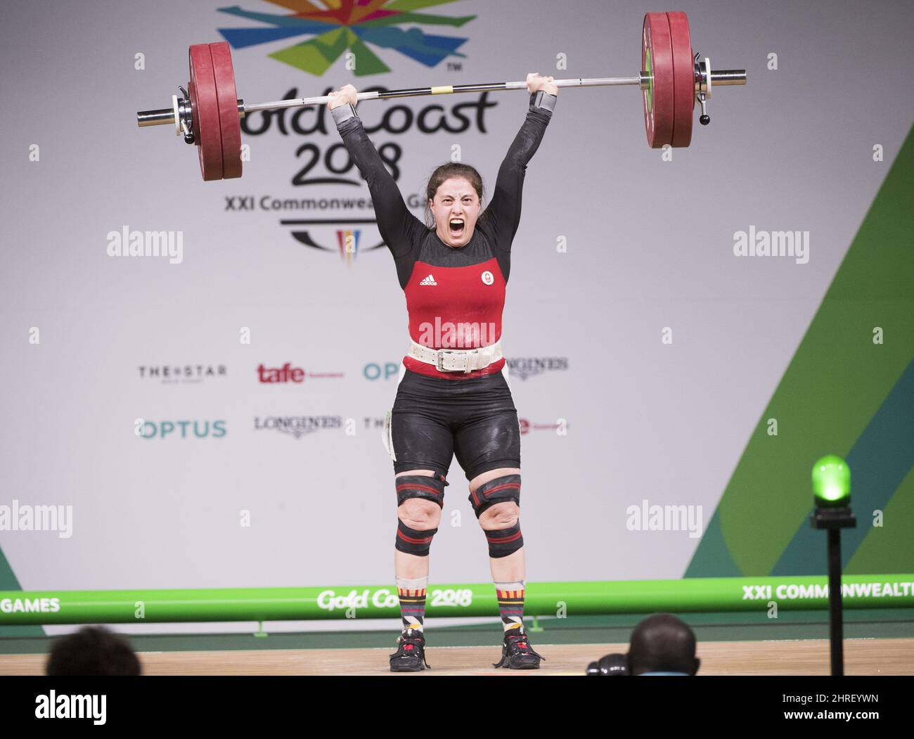 Canada's Marie-Eve Beauchemin-Nadeau reacts as she makes 126kg in the ...