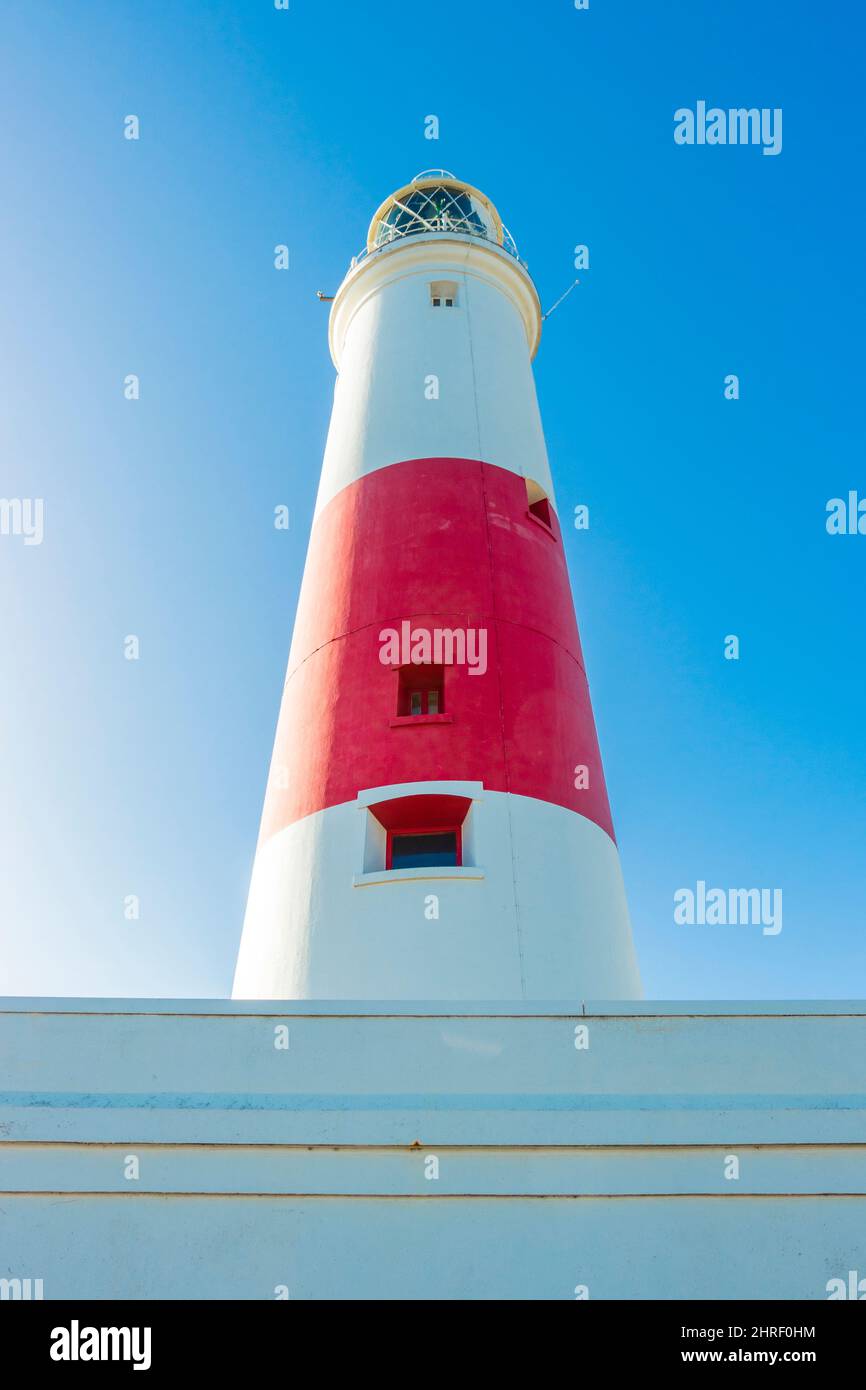 Red and white striped lighthouse on the Isle of Portland, Portland Bill ...