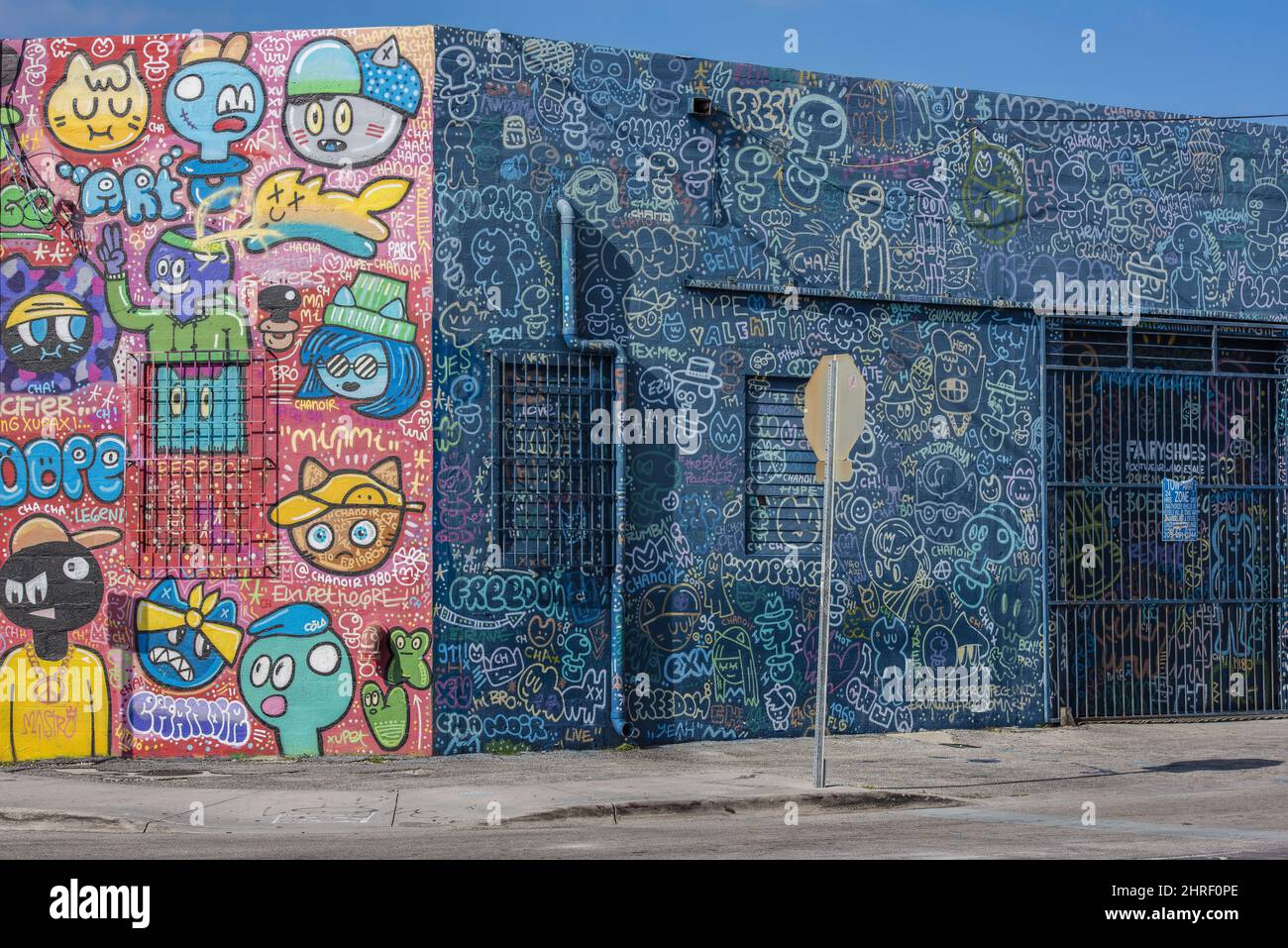 Walls with colorful murals in the Wynwood area of Miami, the USA Stock ...