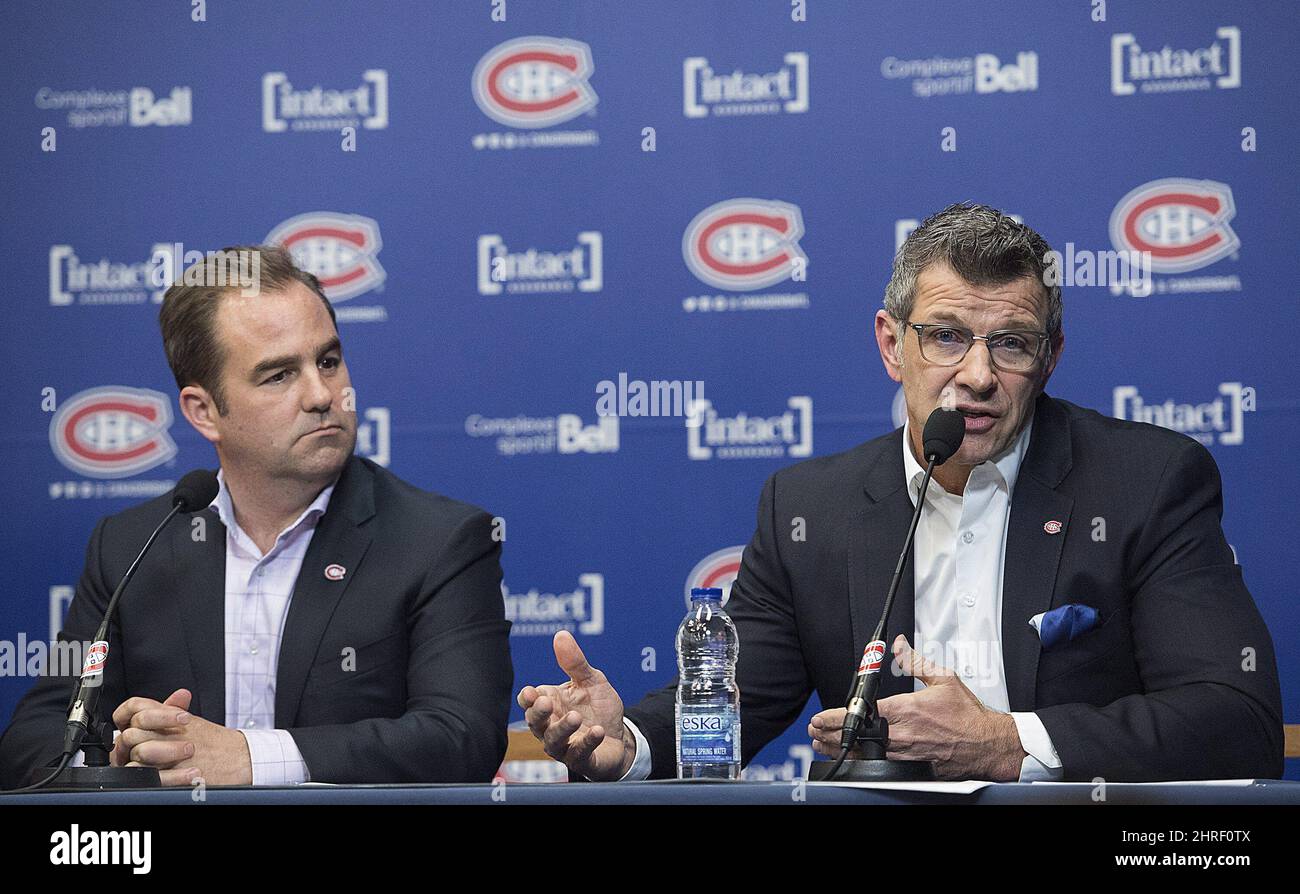 Montreal Canadiens owner Geoff Molson, left, looks on as general ...