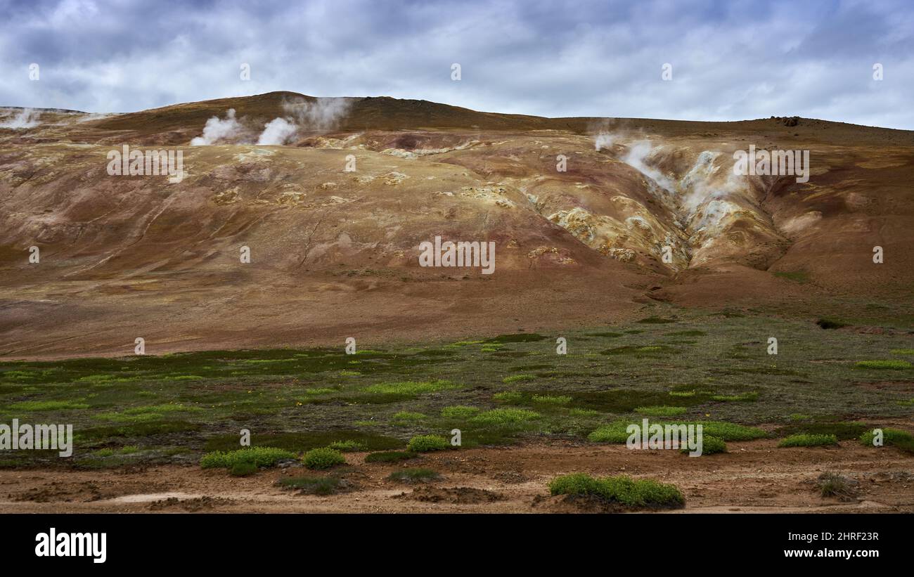 Scenic geothermal landscape of Hverir in Myvatn, Iceland Stock Photo ...