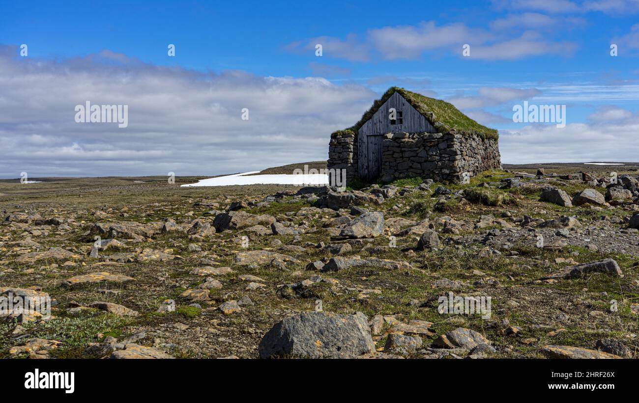 Old, abandoned stone house at a secluded place in Iceland Stock Photo ...