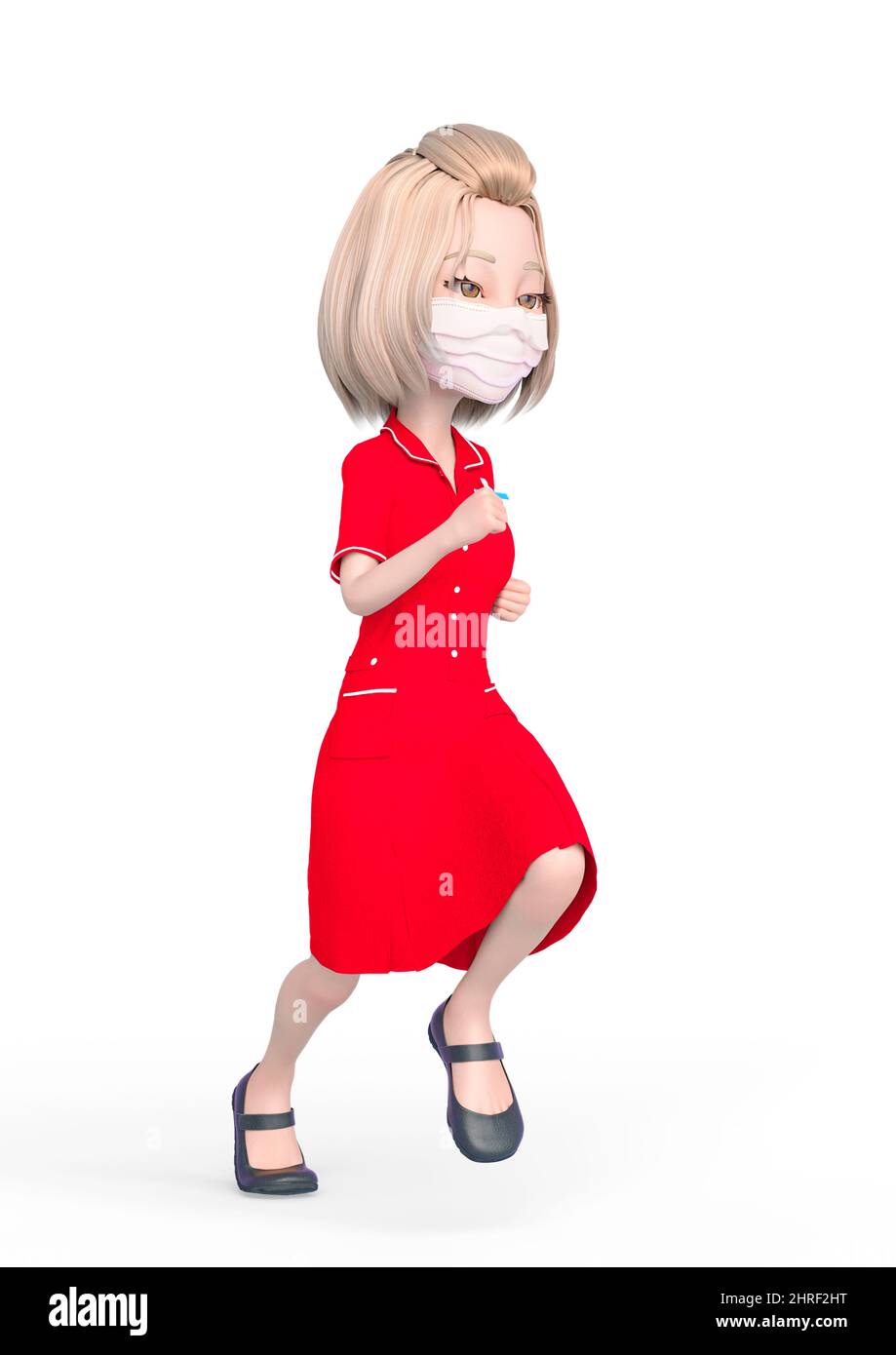 blond nurse cartoon is running with a mask, 3d illustration Stock Photo ...