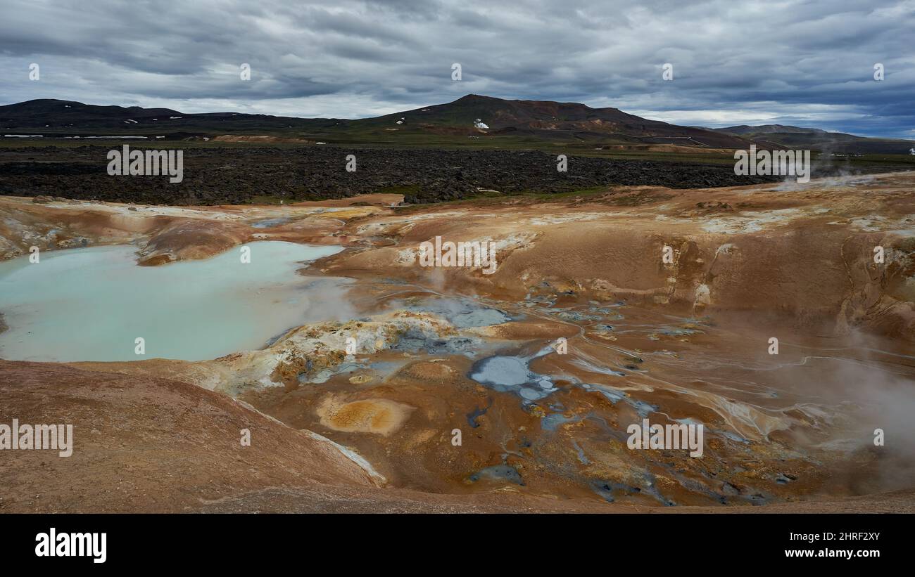 Colorful geothermal pool of Leirhnjukur crater at the Krafla caldera in ...
