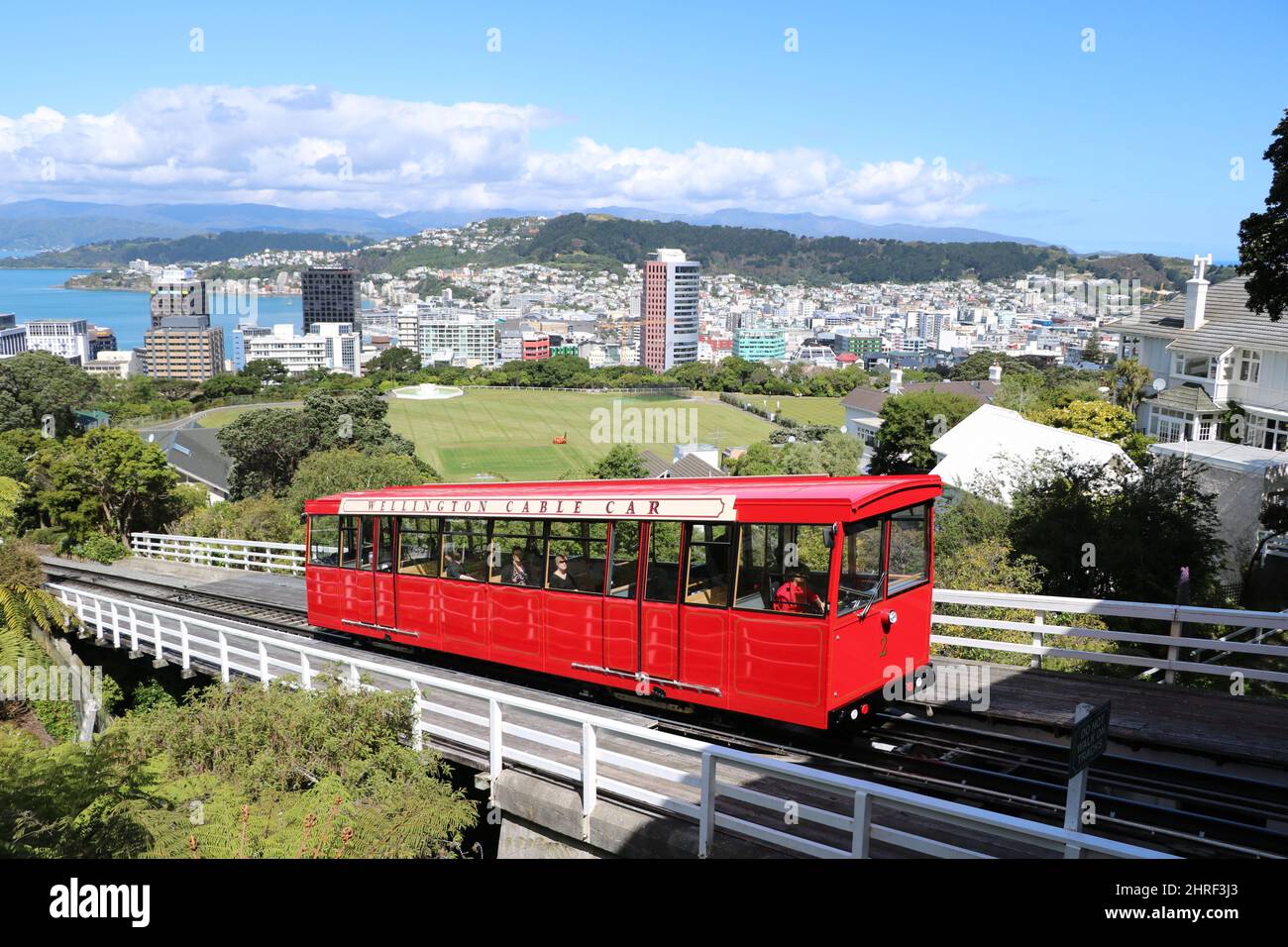 Red cable car in Wellington in New Zealand Stock Photo - Alamy