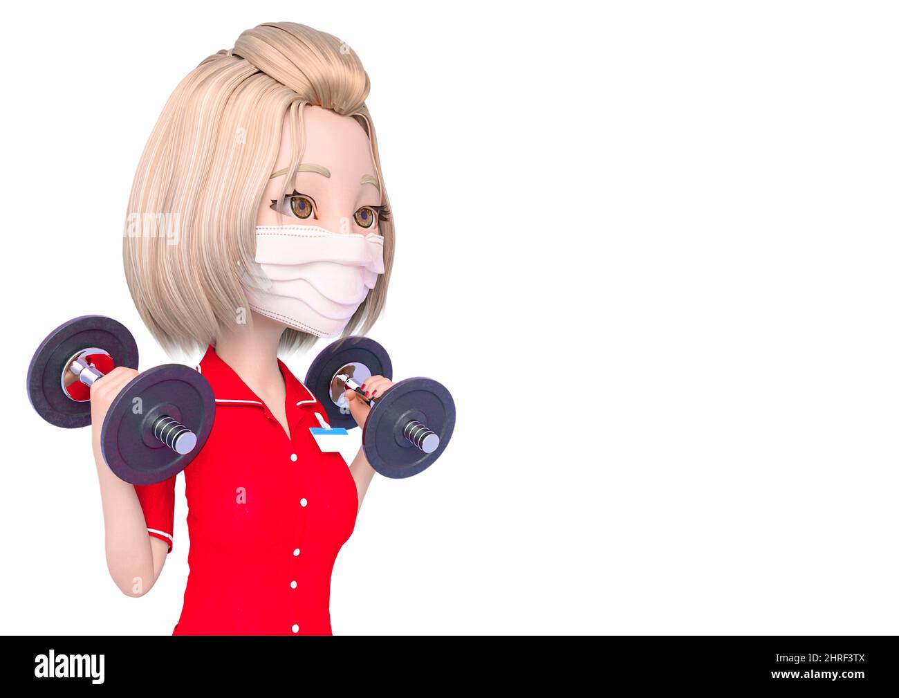 blond nurse cartoon wearing mask is doing some workout exercise with ...