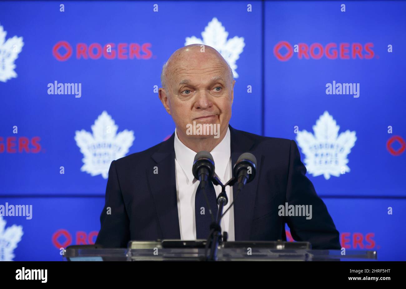 Toronto Maple Leafs general manager Lou Lamoriello speaks to reporters ...