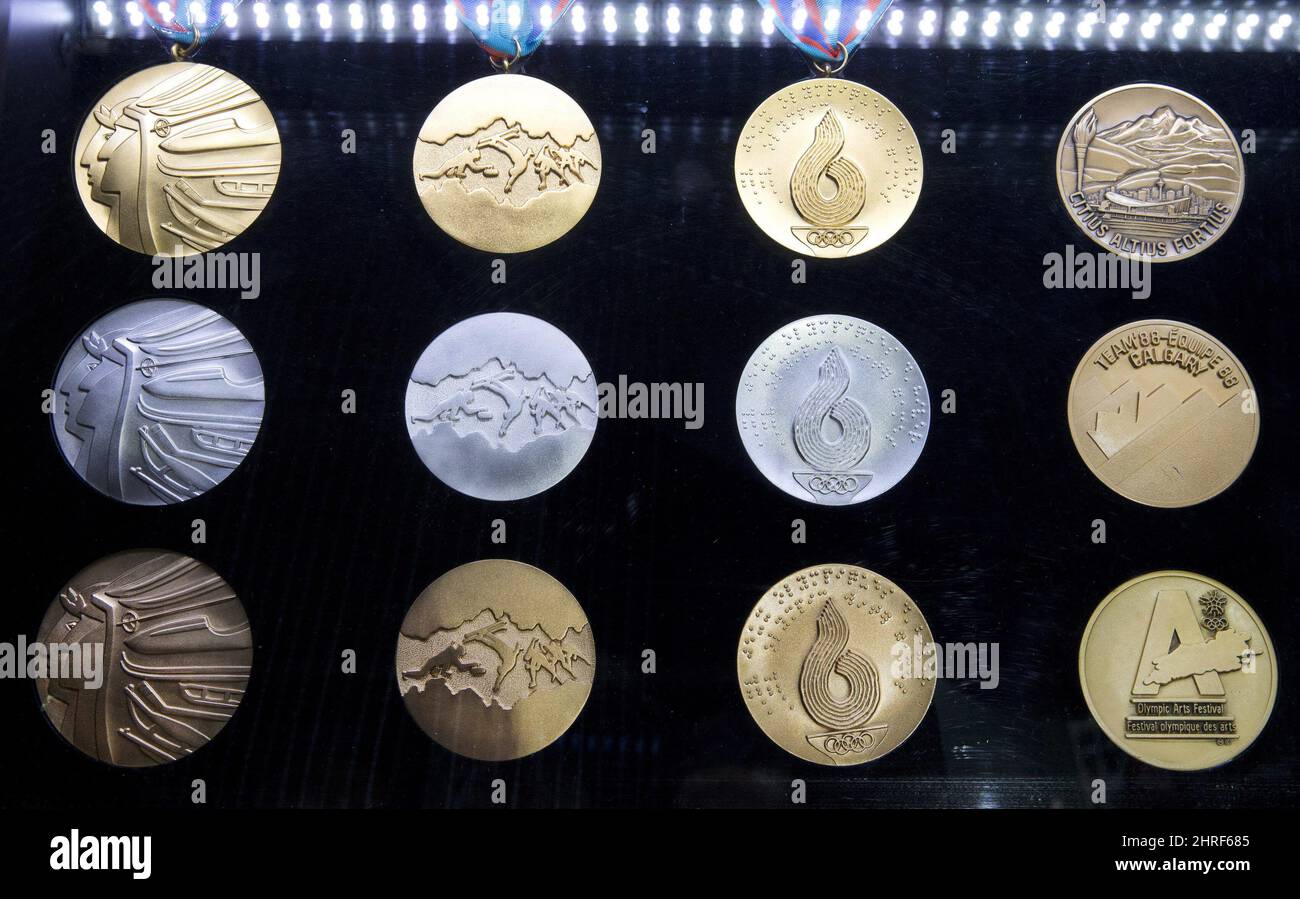 Medals from the 1988 Calgary Winter Olympic Games are on display at ...