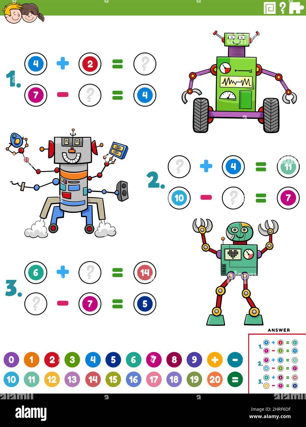 Cartoon illustration of educational mathematical addition and ...