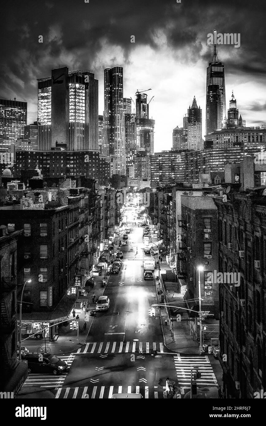 Aerial view tall buildings skyscrapers Black and White Stock Photos ...