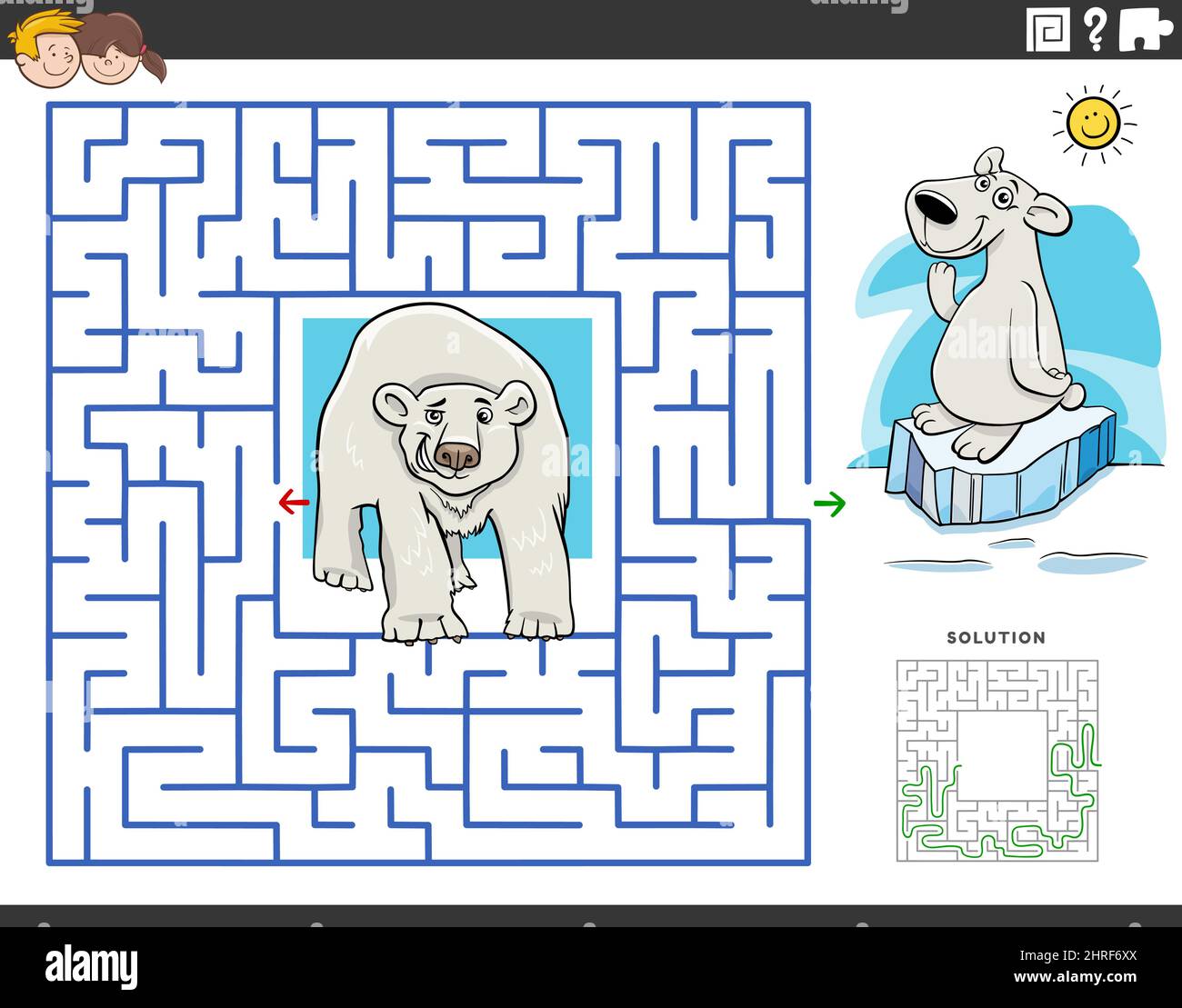 Cartoon illustration of educational maze puzzle game for children with ...