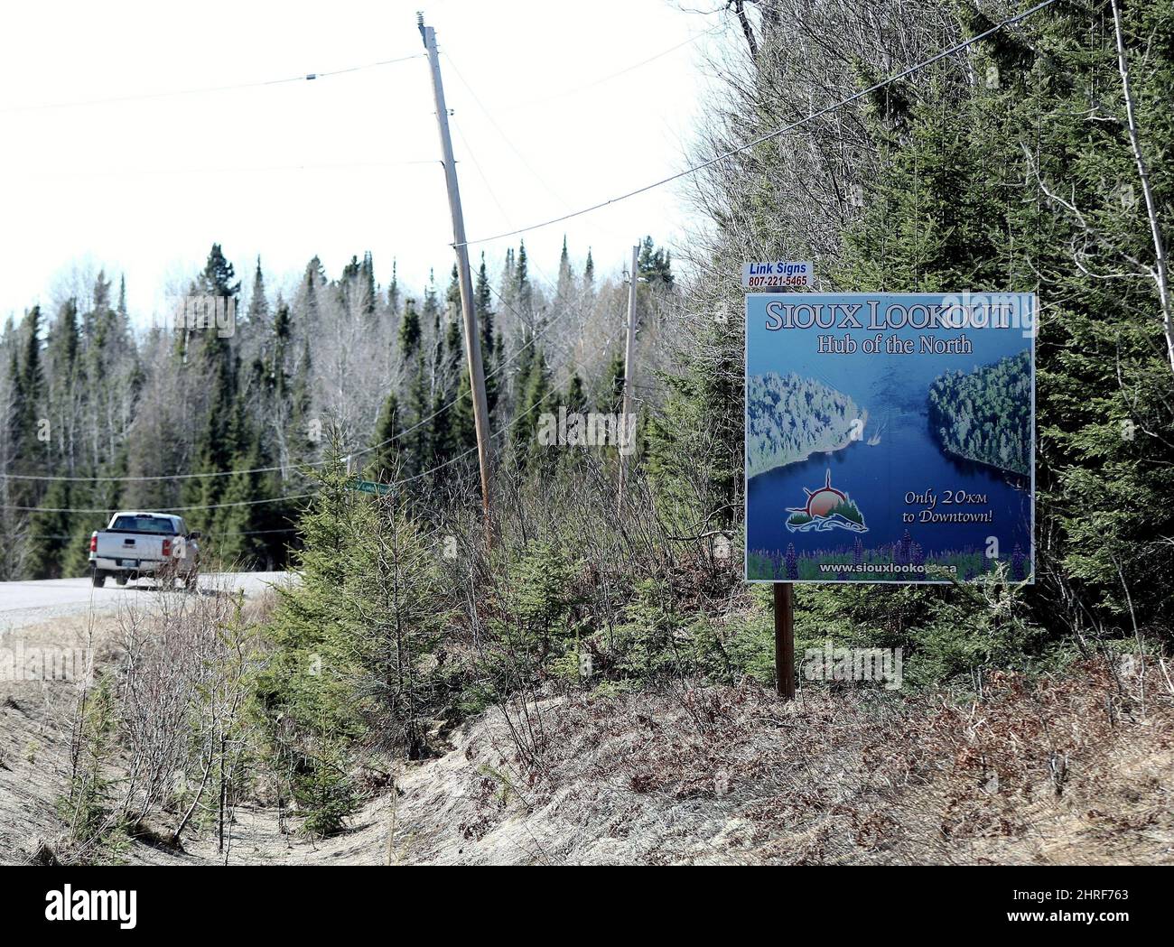 A welcome sign for Sioux Lookout, Ont., is seen on Monday, April 23 ...
