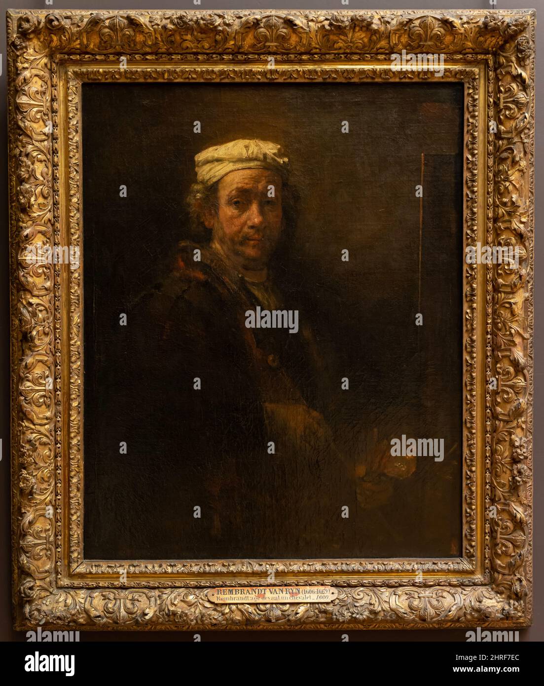 Louvre Museum. Self-portrait at an Easel painted by Rembrandt Stock ...