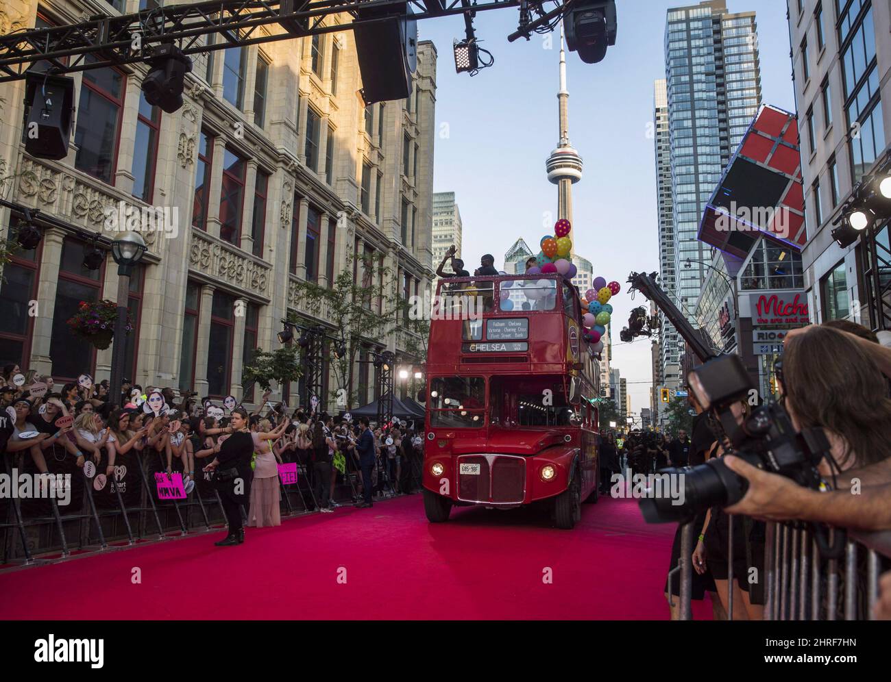 A double decker bus arrives on the red carpet during the Much Music ...
