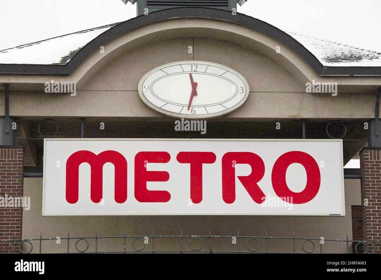 The logo of a Metro grocery store is seen in Montreal on January 31 ...