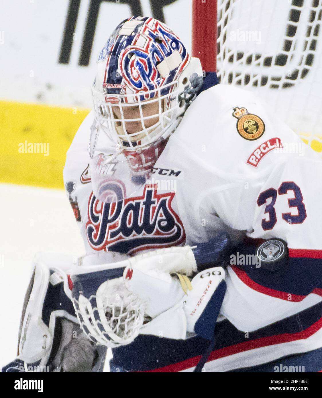 Regina Pats goaltender Max Paddock stops a shot from Acadie-Bathurst ...