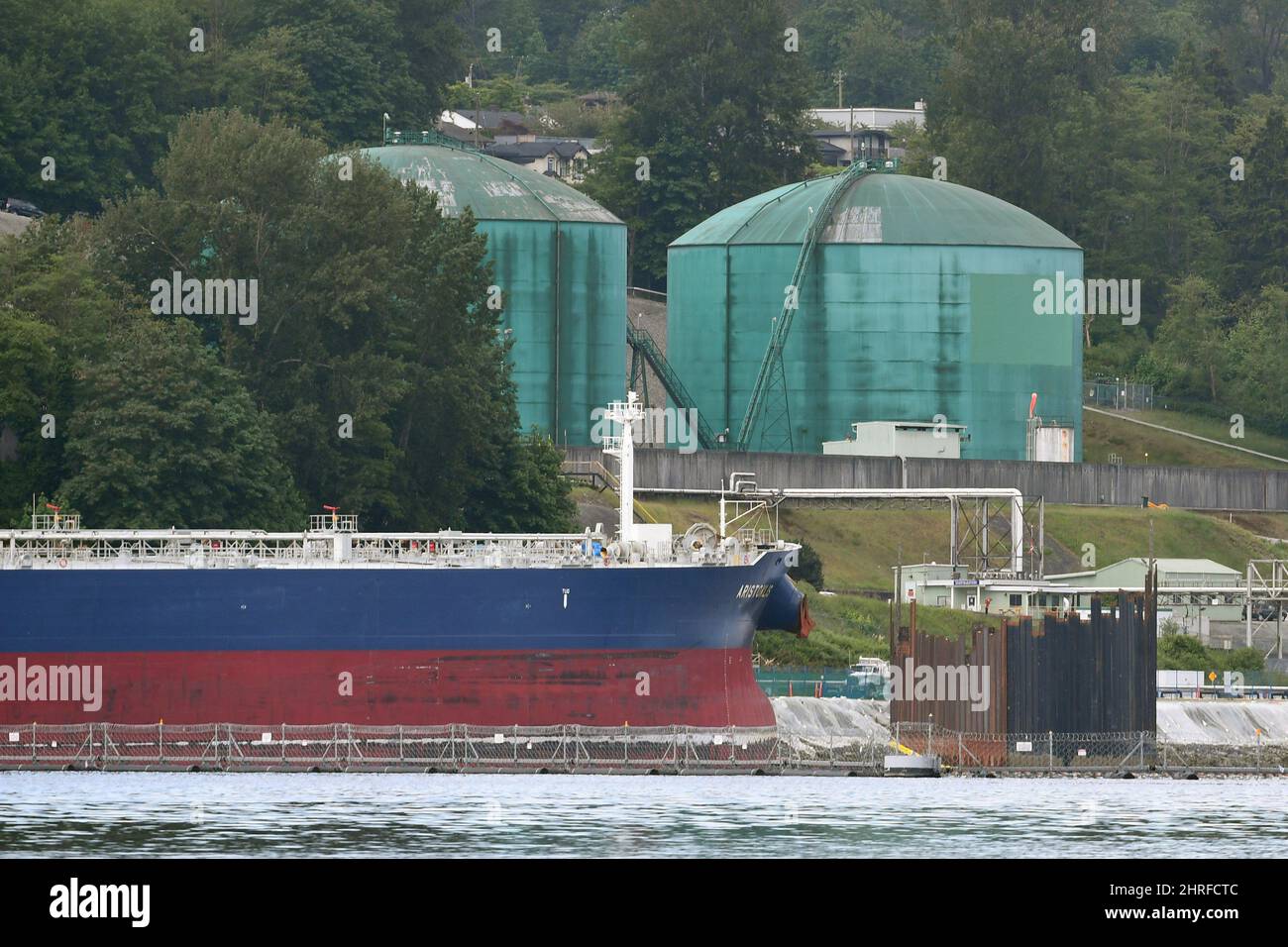 An oil tanker is shown at Kinder Morgan's Trans Mountain marine ...
